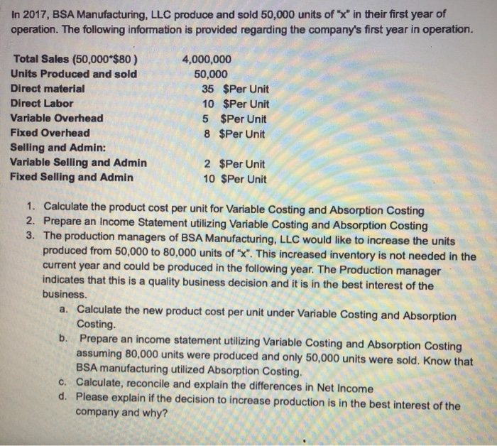Solved In 2017, BSA Manufacturing, LLC produce and sold | Chegg.com