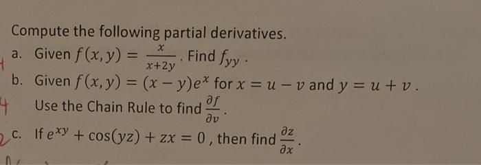 Solved Compute the following partial derivatives. a. Given | Chegg.com