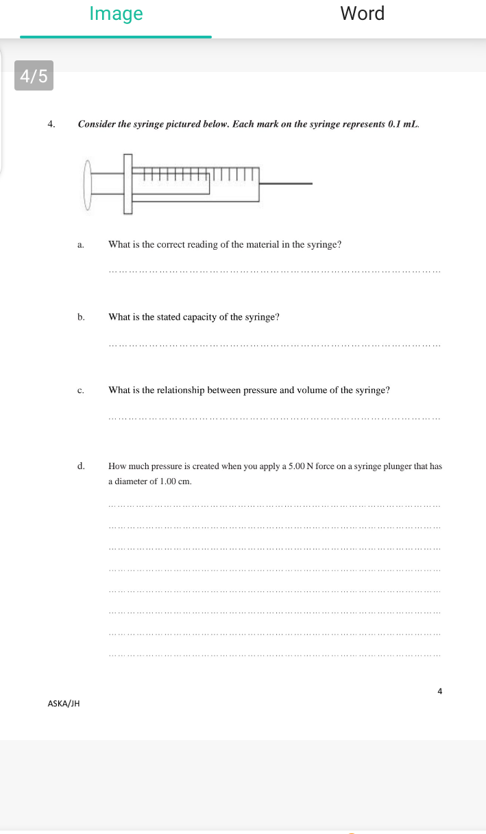 Solved 4. Consider the syringe pictured below. Each mark on | Chegg.com