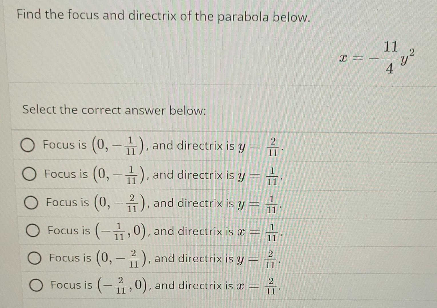 Solved Find the focus and directrix of the parabola below. | Chegg.com
