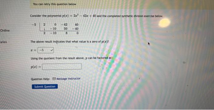 Solved You can retry this question below Consider the | Chegg.com