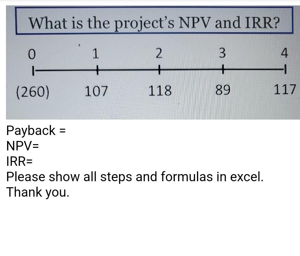 What is the project's NPV and IRR?Payback = NPV= RR= | Chegg.com