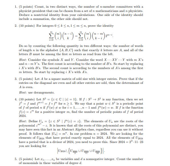 ( 5 ﻿points) ﻿Count, in two distinct ways, the number | Chegg.com