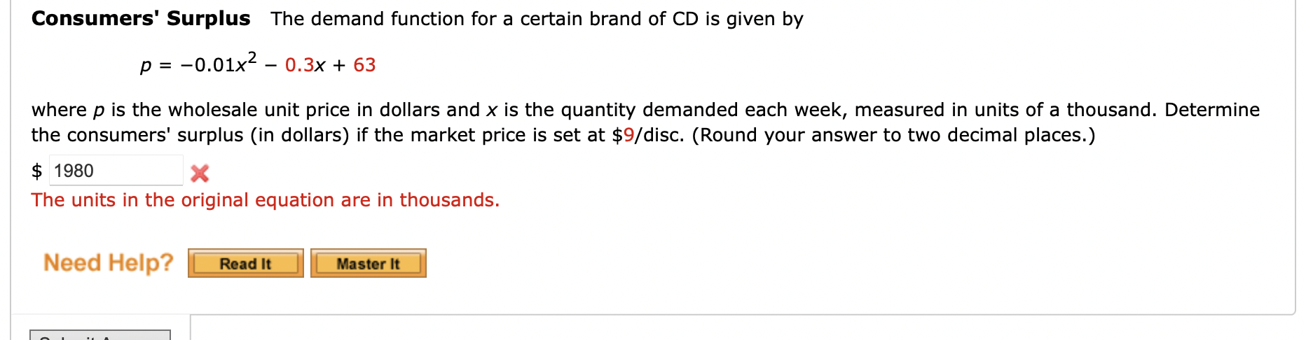 Solved Consumers' Surplus The demand function for a certain | Chegg.com