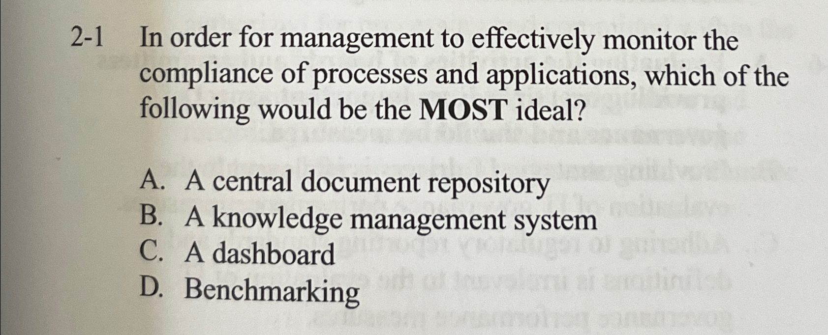 Solved 2-1 ﻿In order for management to effectively monitor | Chegg.com