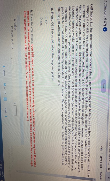 Solved 2 (Chapters 6 &7) 6 Saved Help Save & Exit Submit OB1 | Chegg.com