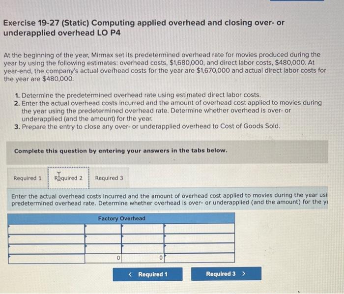 Solved Exercise 19-27 (Static) Computing applied overhead | Chegg.com