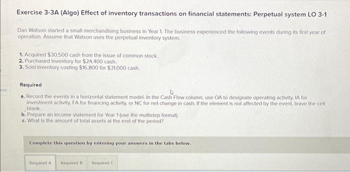 Solved Exercise 3-3A (Algo) Effect of inventory transactions | Chegg.com