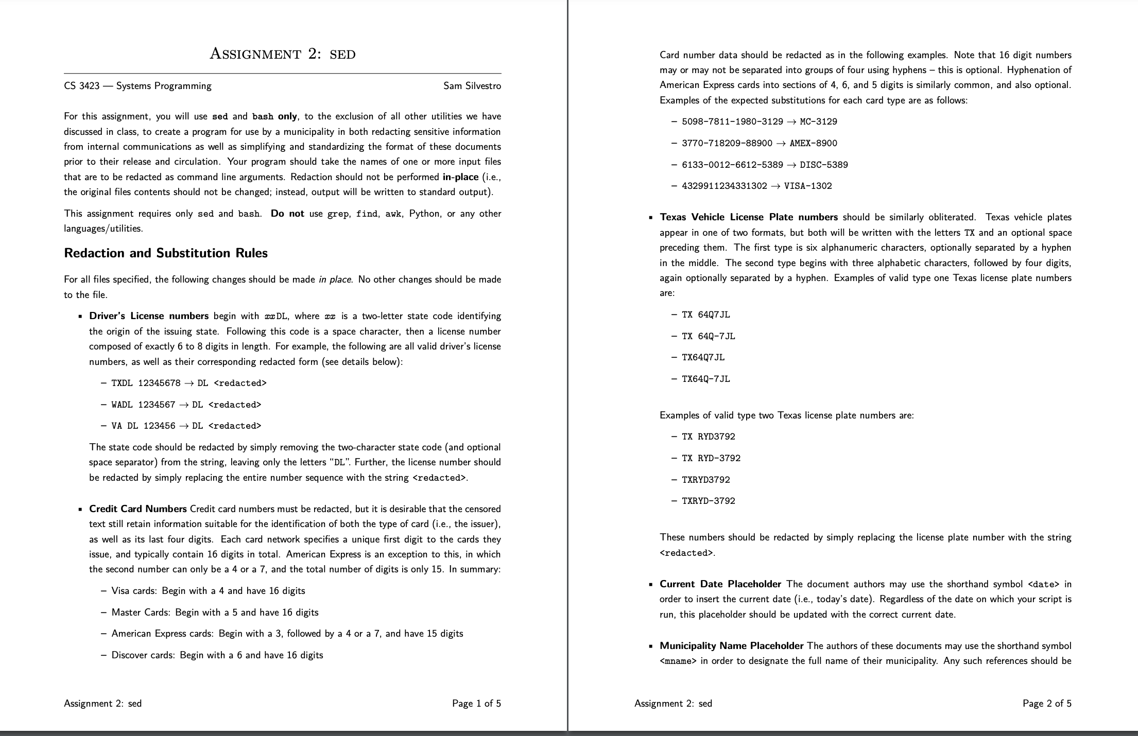 Solved For this assignment, you will use sed and bash only, | Chegg.com
