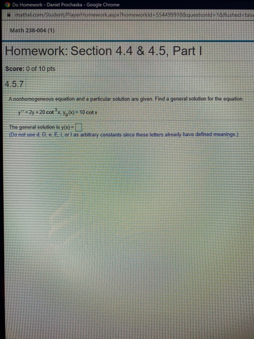Solved 9 Do Homework - Daniel Prochaska - Google Chrome | Chegg.com