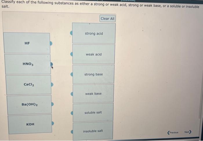 Solved Classify each of the following substances as either a | Chegg.com