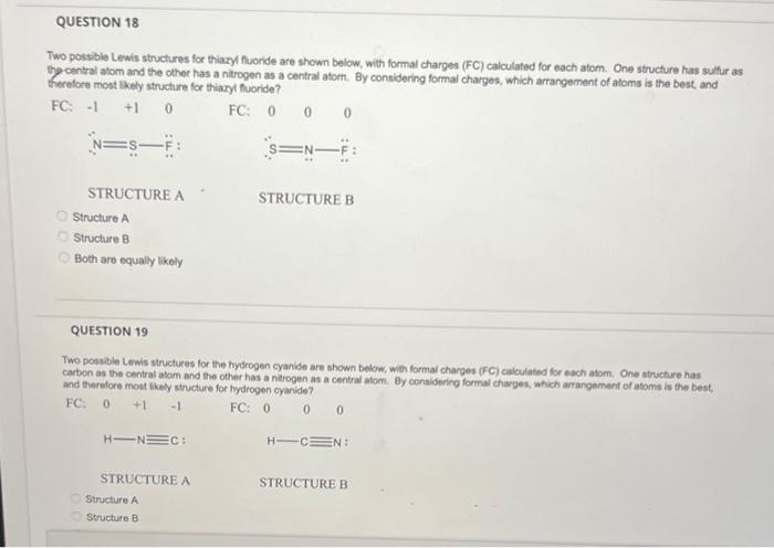 Solved Two possible Lewis structures for thiazy fuvoride are | Chegg.com