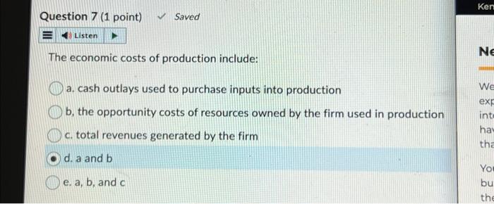 Solved the economic costs of production include a. cash | Chegg.com