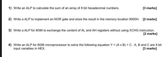 Solved 1) Write an ALP to calculate the sum of an array of 8 | Chegg.com