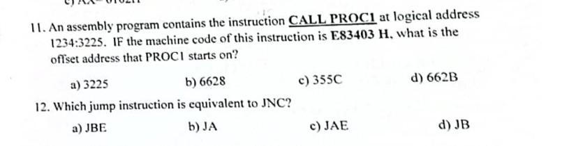 Solved 11 An Assembly Program Contains The Instruction Call 0142