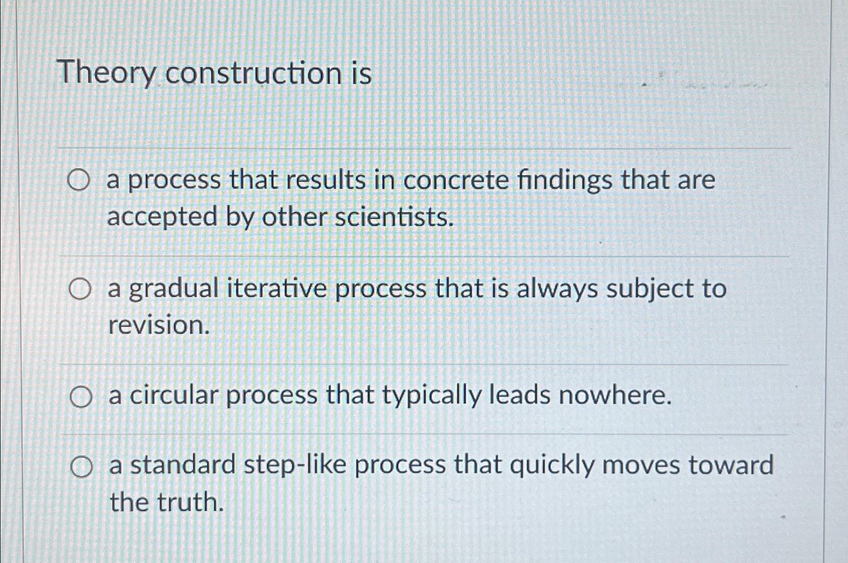 Solved Theory construction isa process that results in | Chegg.com