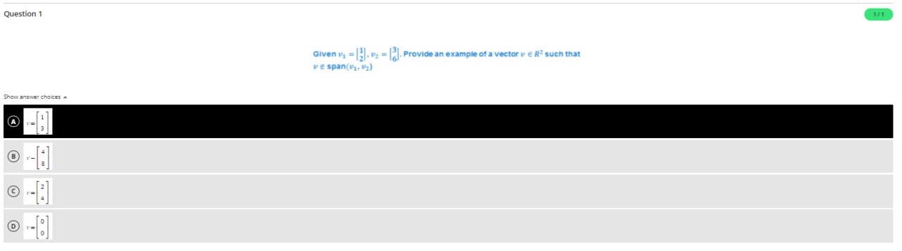 Solved Question 1Given [:v1=|[1],[2]}. ﻿Provide an example | Chegg.com