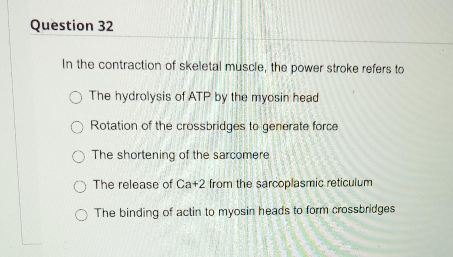 Solved Question 32 In the contraction of skeletal muscle, | Chegg.com