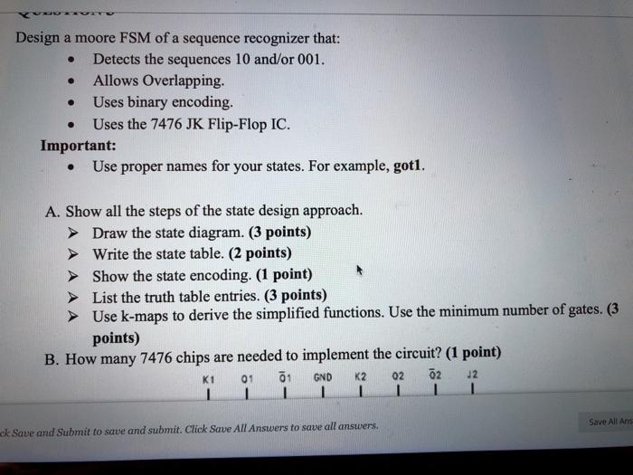 Solved Design a moore FSM of a sequence recognizer that: | Chegg.com