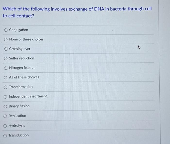 Solved Which of the following involves exchange of DNA in | Chegg.com