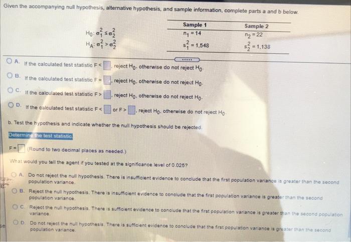 Solved Given the accompanying null hypothesis, alternative | Chegg.com