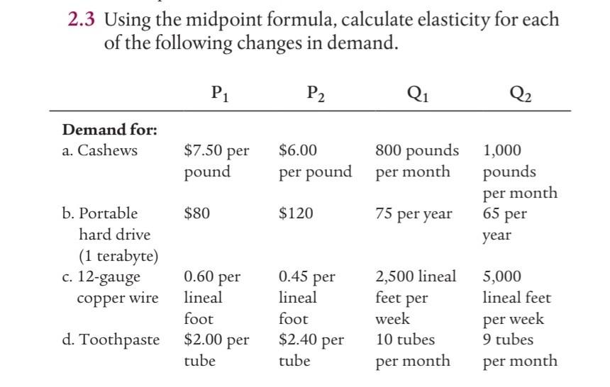 Solved 2.3 Using the midpoint formula, calculate elasticity | Chegg.com