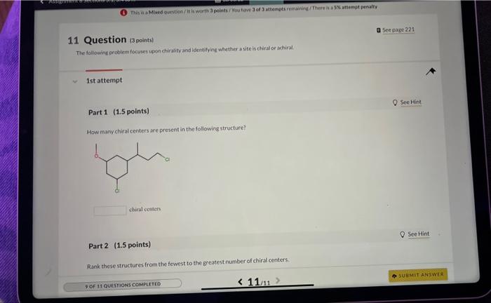 Solved 11 Question (3points) The fol owing problem focuses | Chegg.com