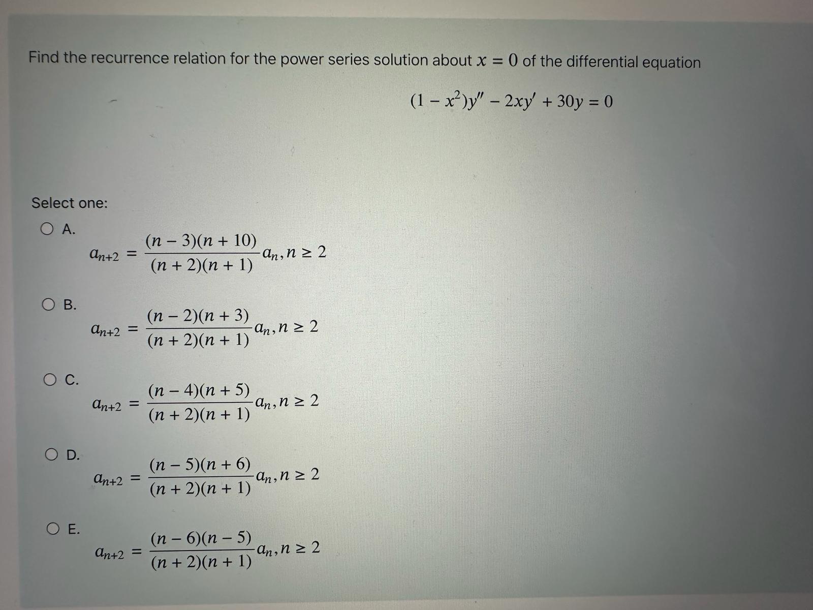 Solved Find the recurrence relation for the power series | Chegg.com