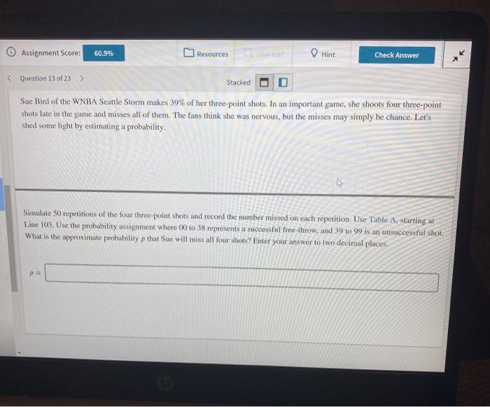 Solved Assignment Score: 60.9% Resources Hint Check Answer