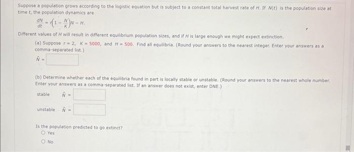 Solved Suppose a population grows according to the logistic | Chegg.com