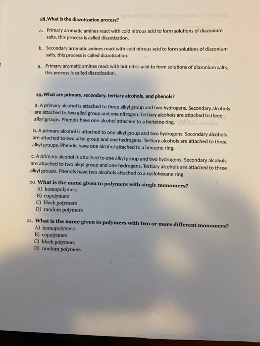Solved 18. What is the diazotization process? a. Primary | Chegg.com
