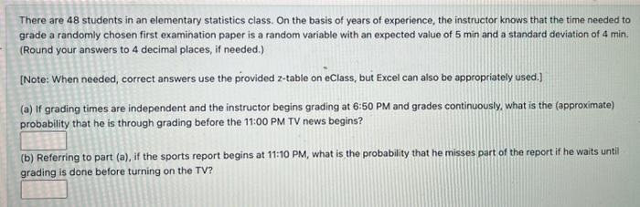 Solved There are 48 students in an elementary statistics | Chegg.com