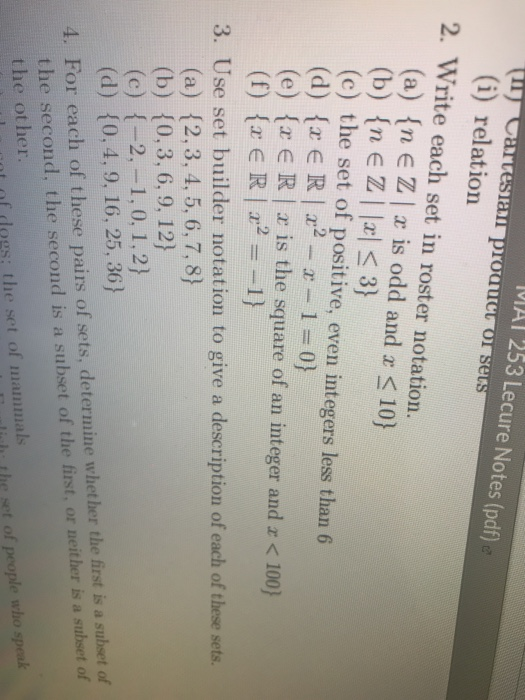 Solved MAT 253 Lecure Notes (pdf) (n) tartesian product or | Chegg.com