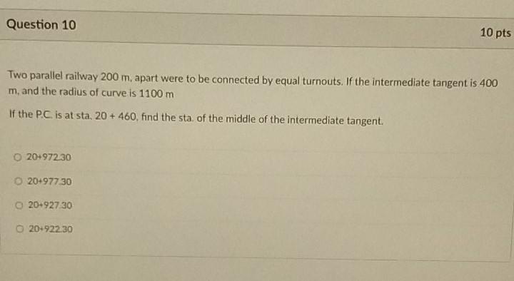 Solved Question 9 10 A reverse curve connects two converging | Chegg.com