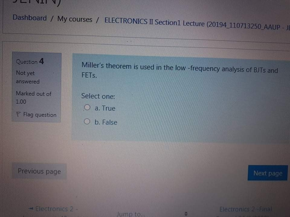 Solved Dashboard / My courses / ELECTRONICS II Section1 | Chegg.com