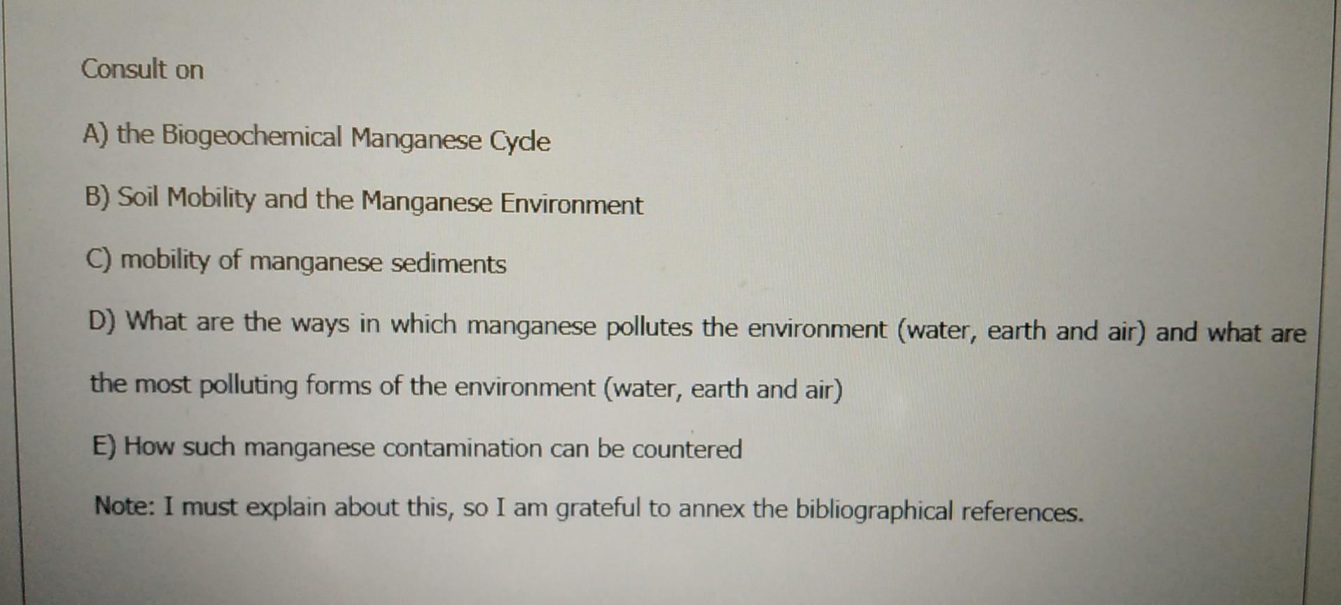 Solved Consult on A) the Biogeochemical Manganese Cyde B) | Chegg.com