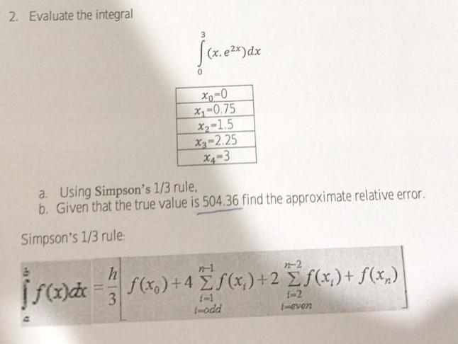 Evaluate the integrala. ﻿Using Simpson's 13 ﻿rule,b. | Chegg.com