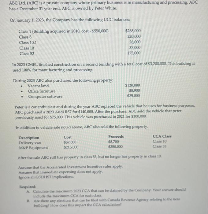 Solved ABC Ltd. (ABC) is a private company whose primary | Chegg.com