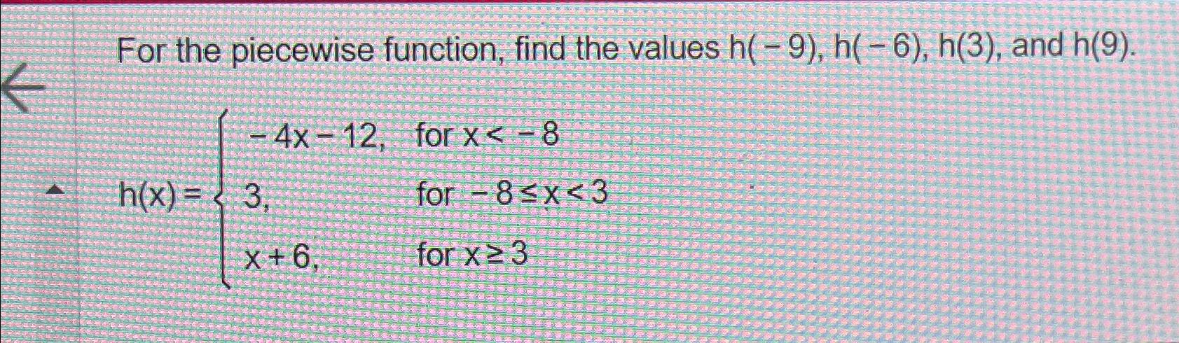 Solved For the piecewise function, find the values | Chegg.com