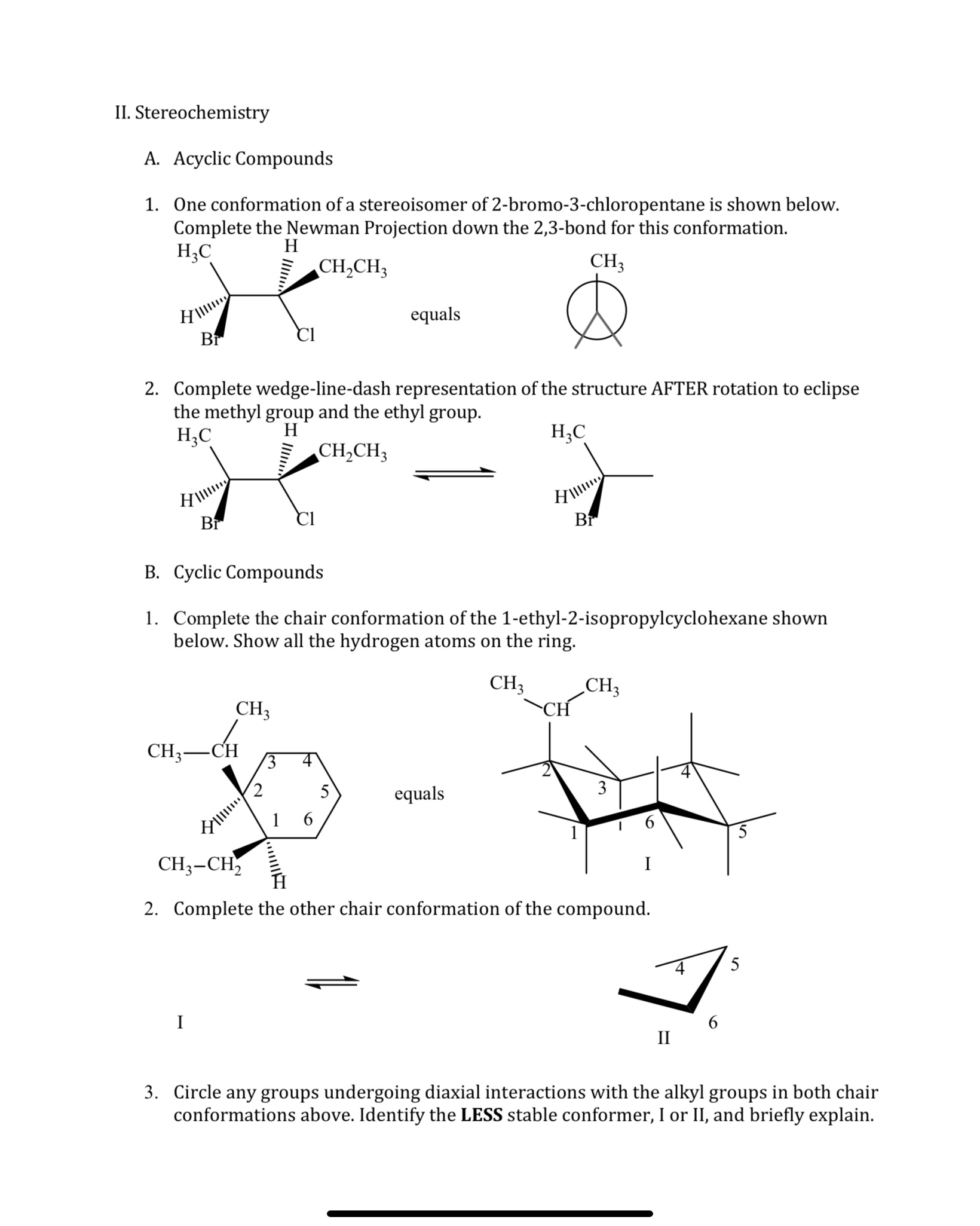 Solved Ii ﻿stereochemistrya ﻿acyclic Compoundsone