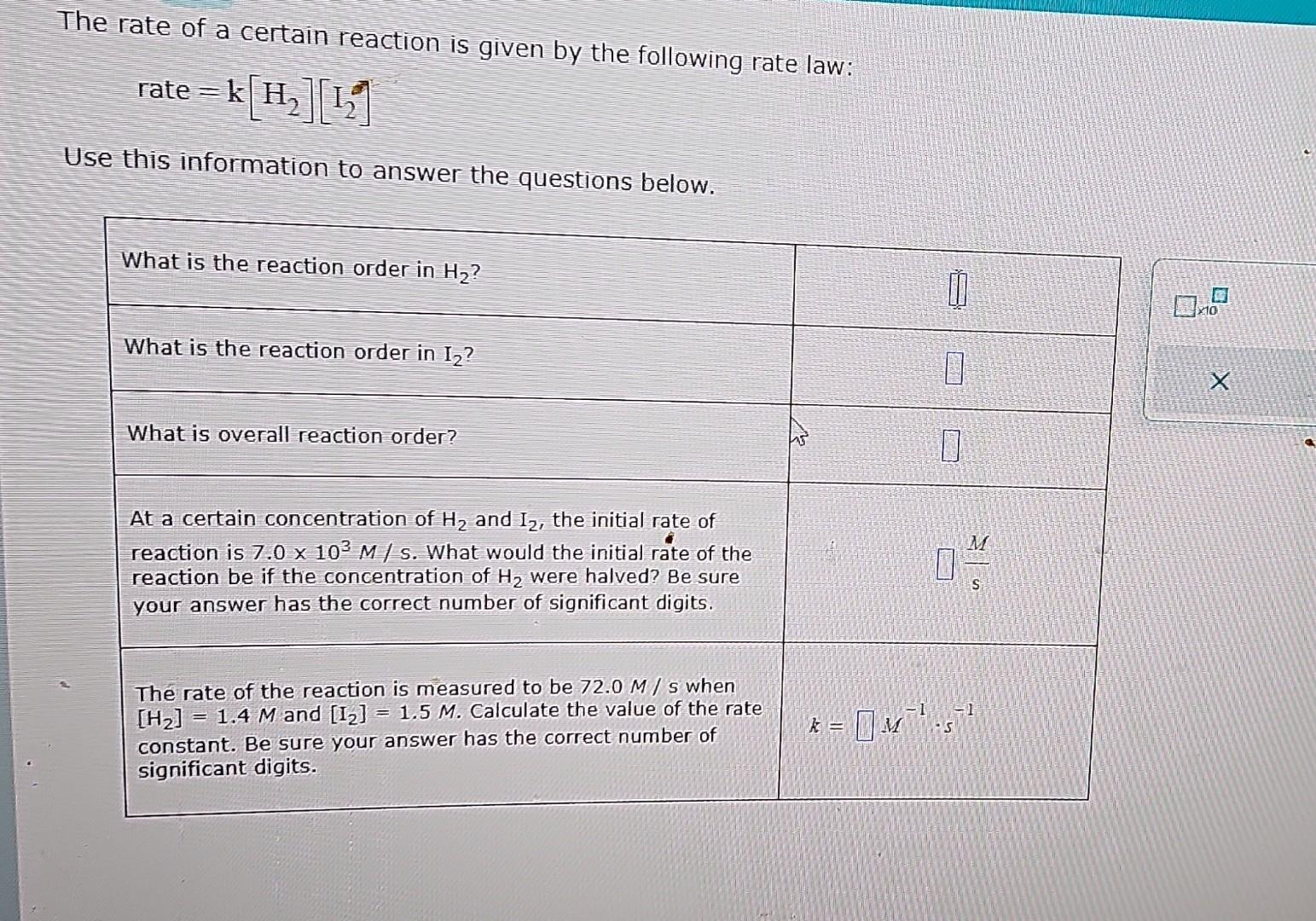 Solved Rate K[h2][i2] Use This Information To Answer The