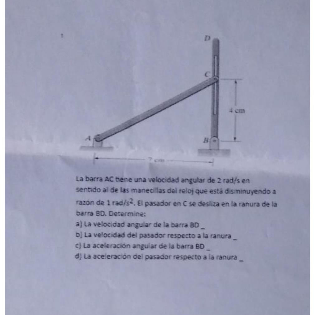 Solved La barra AC nene una velocidad angular de 2rads ﻿en | Chegg.com