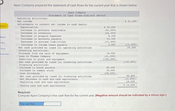 Solved Apex Company prepared the statement of cash flows for | Chegg.com