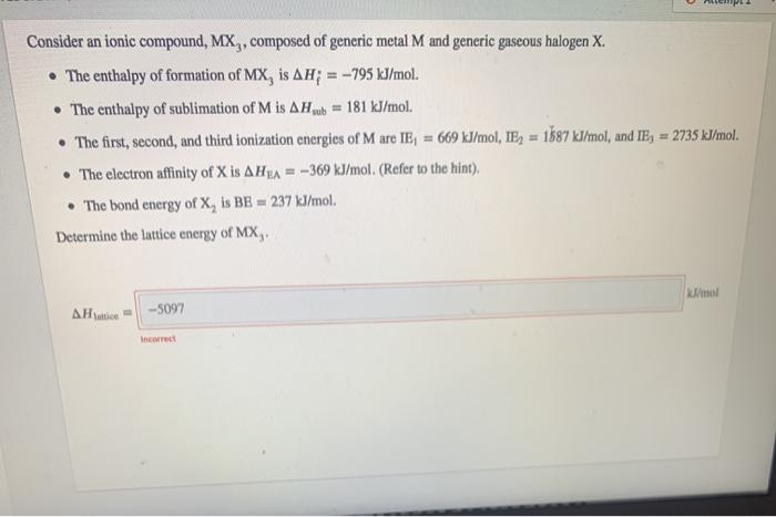 Solved Consider an ionic compound, MX,, composed of generic | Chegg.com