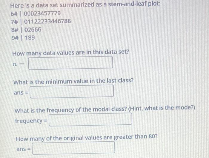 Solved Here is a data set summarized as a stem-and-leaf | Chegg.com