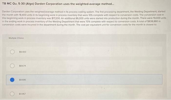 Solved TB MC Qu. 5-30 (Algo) Darden Corporation uses the | Chegg.com Solved TB MC Qu. 5-30 (Algo) Darden Corporation uses the | Chegg.com