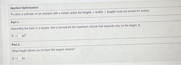 Solved Assuming the base is a square, find a formula for the | Chegg.com