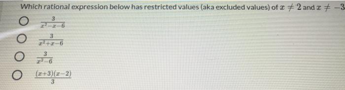 Solved Which rational expression below has restricted values | Chegg.com