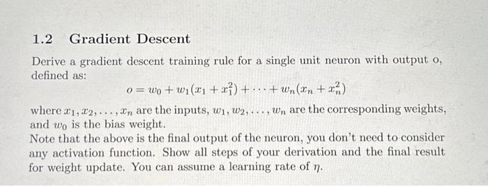 1.2 Gradient Descent Derive a gradient descent | Chegg.com