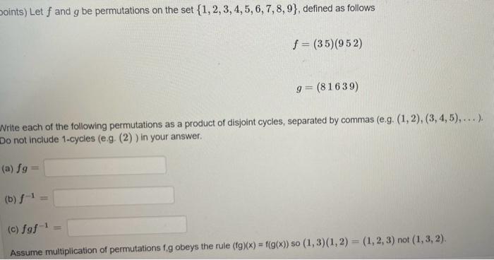 points) Let f and g be permutations on the set | Chegg.com